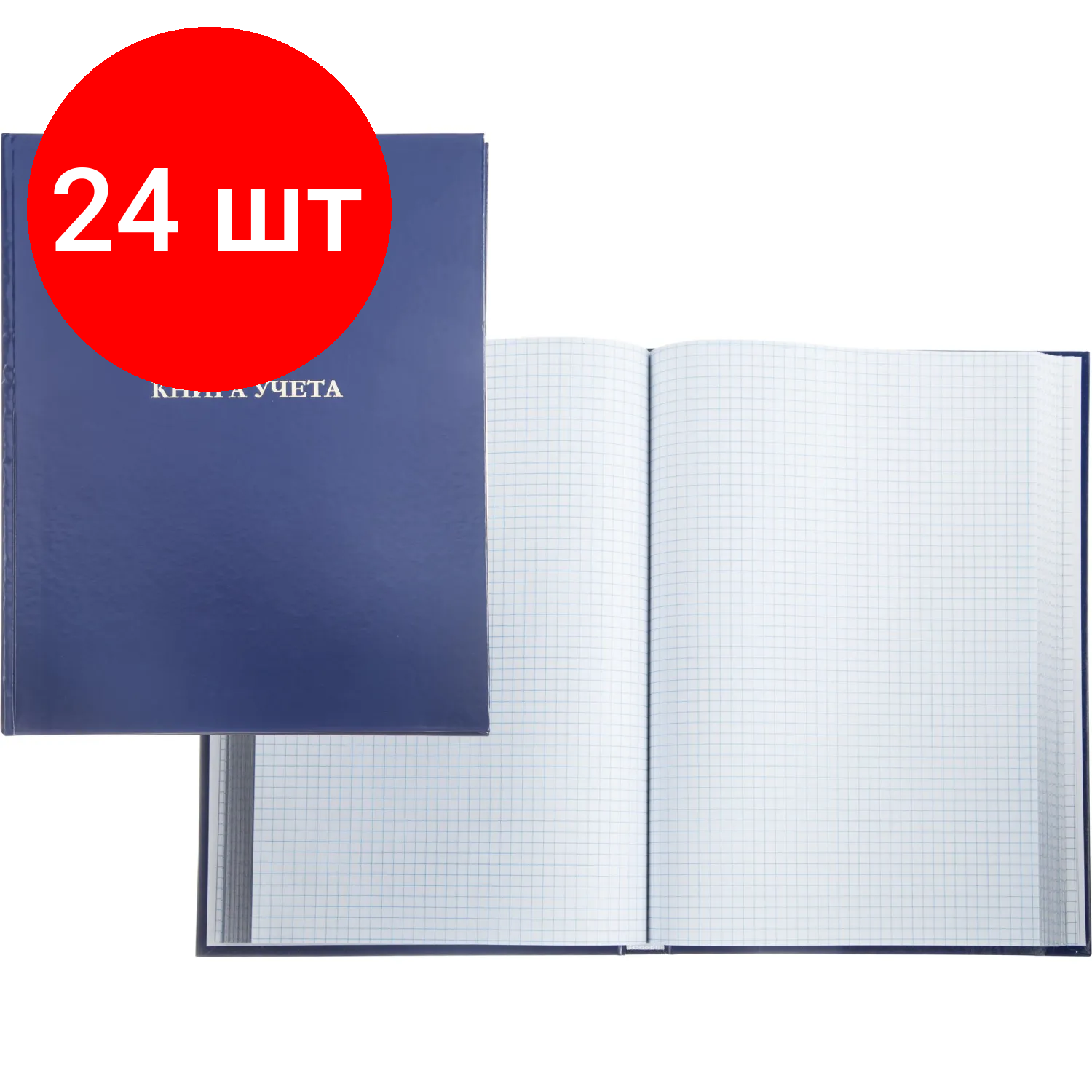 Комплект 24 штук, Книга учета 96л. в клетку офсет, обл. бумвинил синий