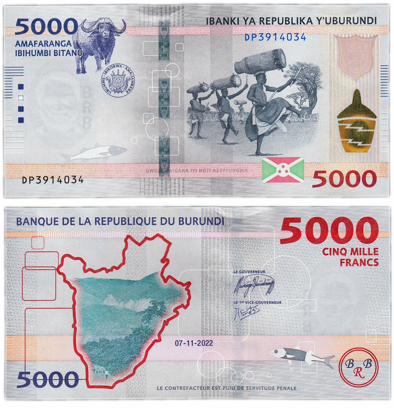 Бурунди - 5000 франков 2022 2023 "Буйвол Сбор урожая" новый цвет Pick 28
