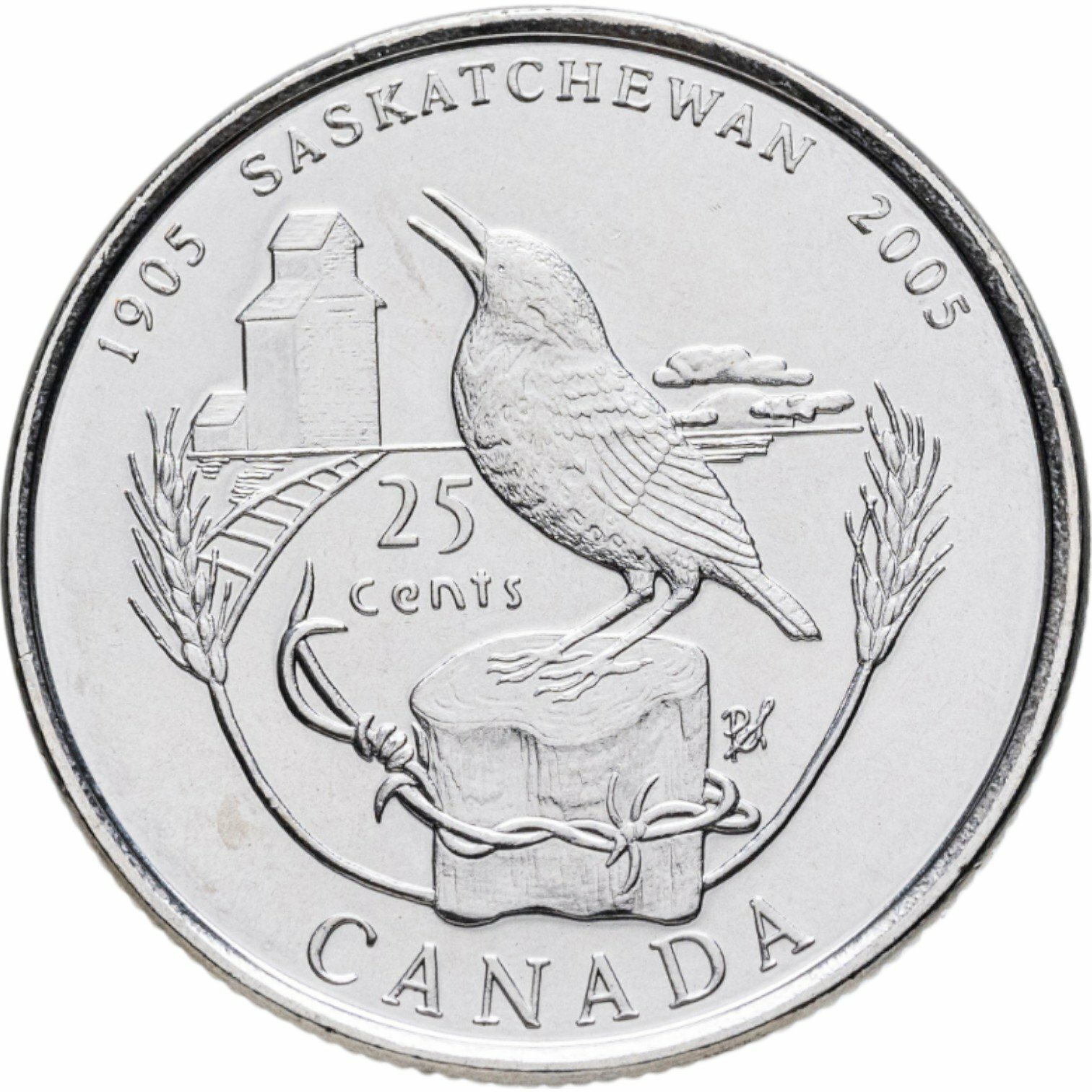 Канада 25 центов cents 2005 "100 лет провинции Саскачеван", Сталь, в сохранности UNC