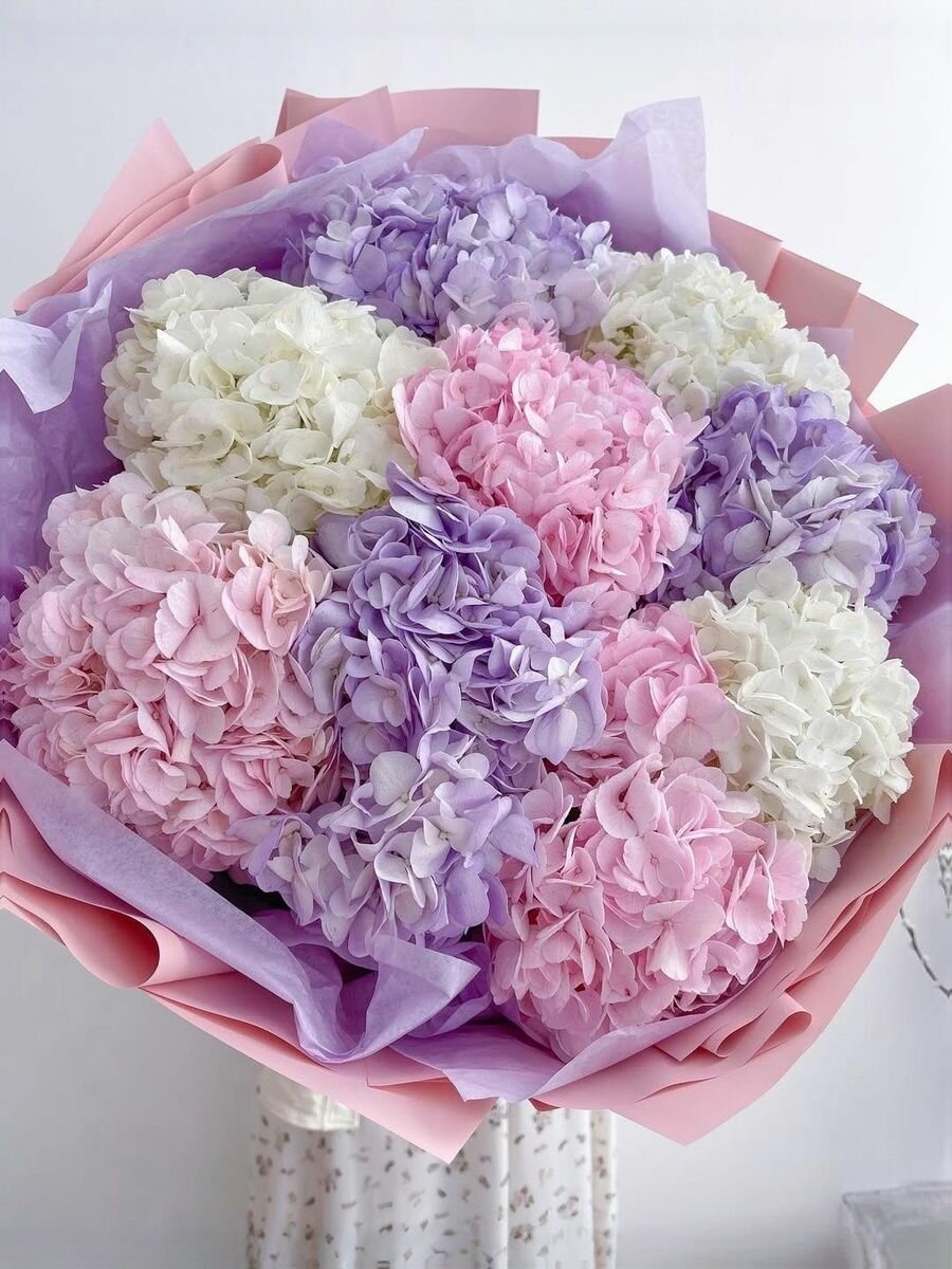 Нежный букет из 9 гортензий