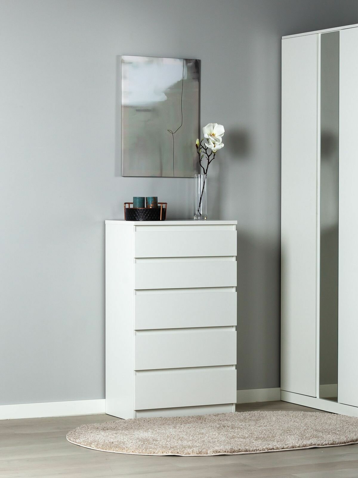 Комод Кастор, 5 ящиков, 65х40х112 см, белый, ГУД лакк