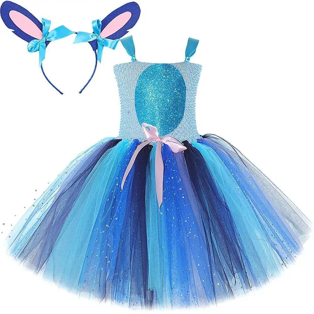 Блестящее синее платье Stitch для девочки 8Y