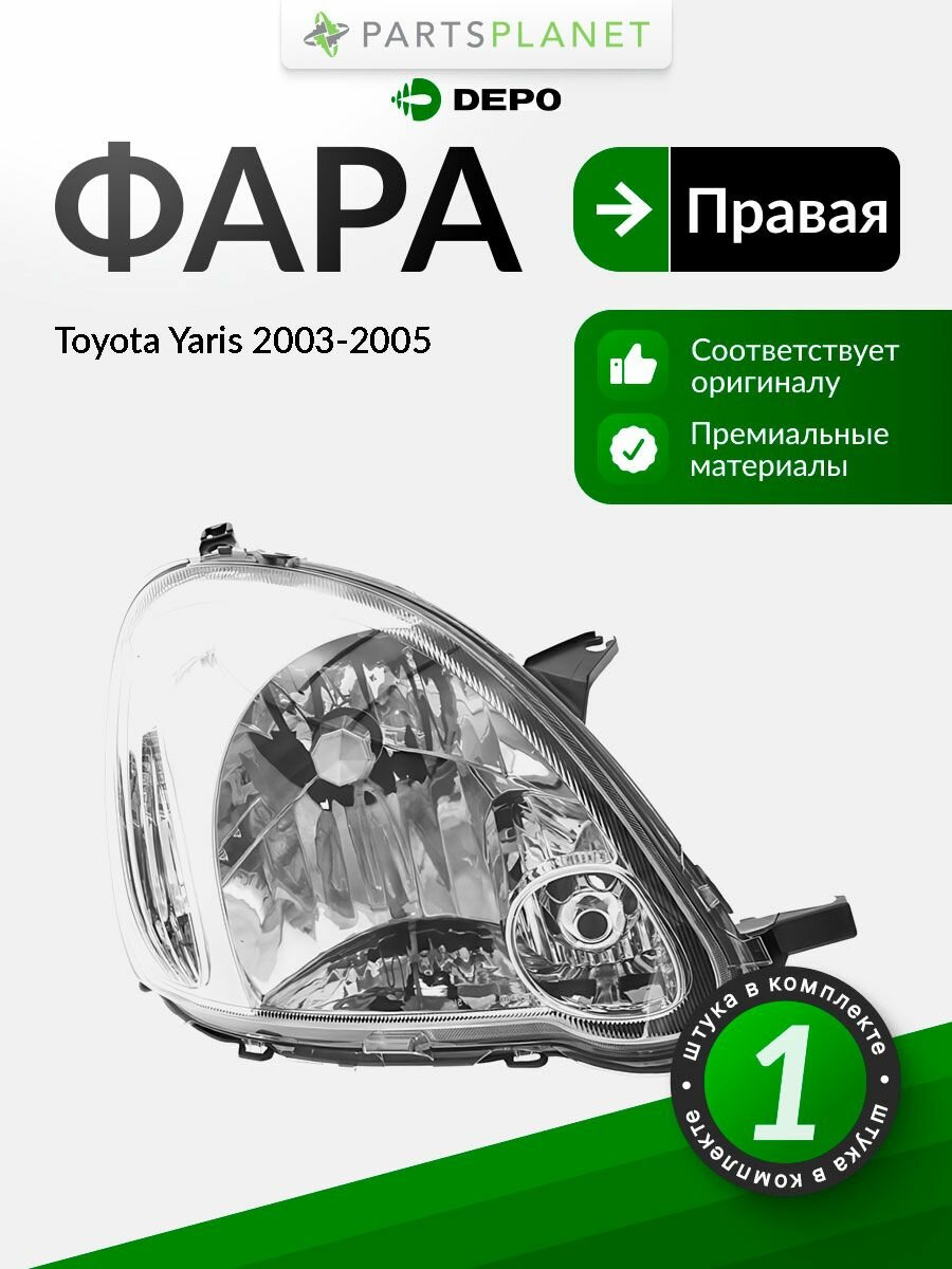 Фара правая для Тойота Ярис 2003-2005, oem 811300D080 арт 21211F5RLDEM