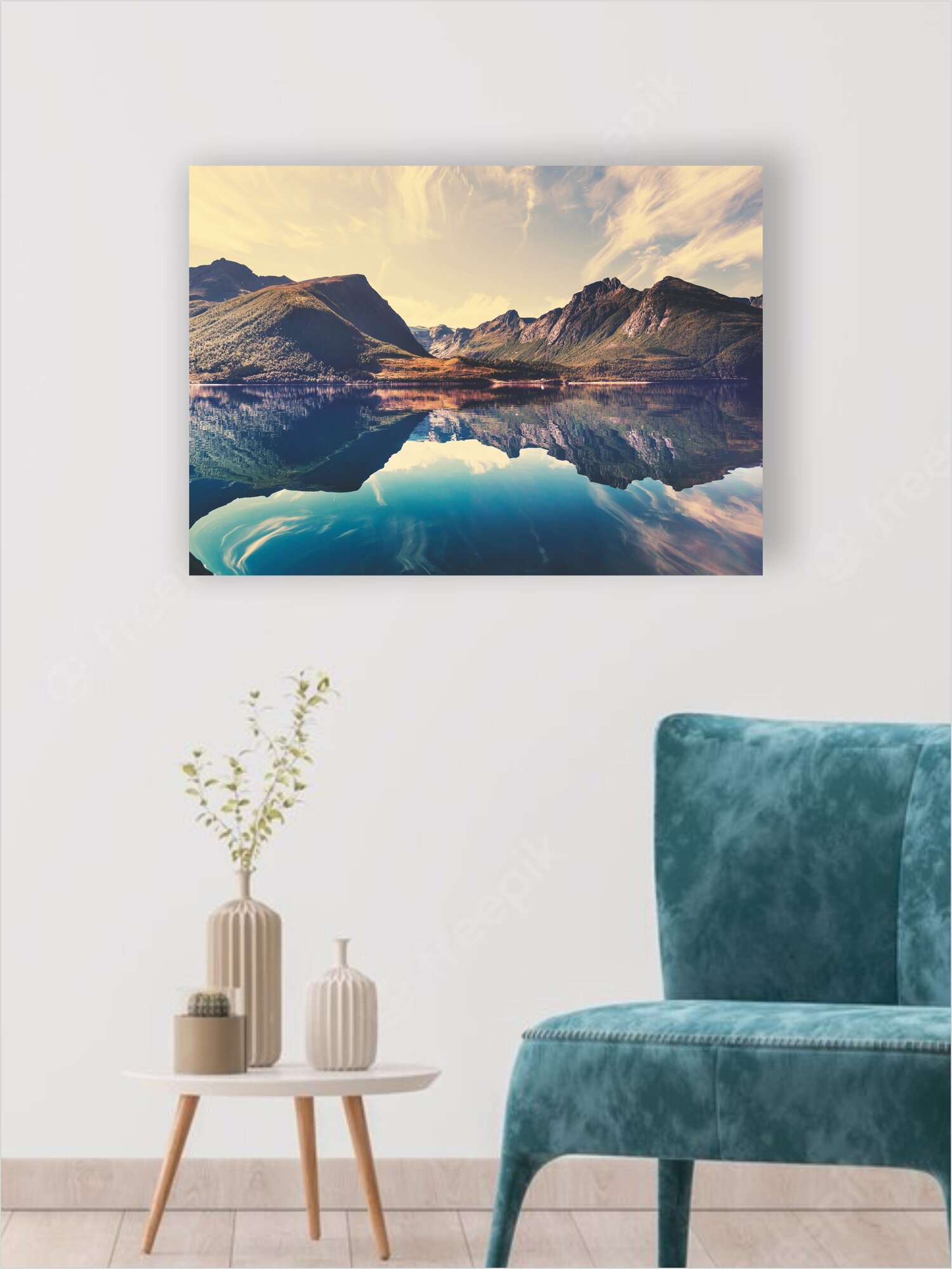 Картина для интерьера на стену пейзаж. Озеро и горы 50х70 см на холсте на подрамнике