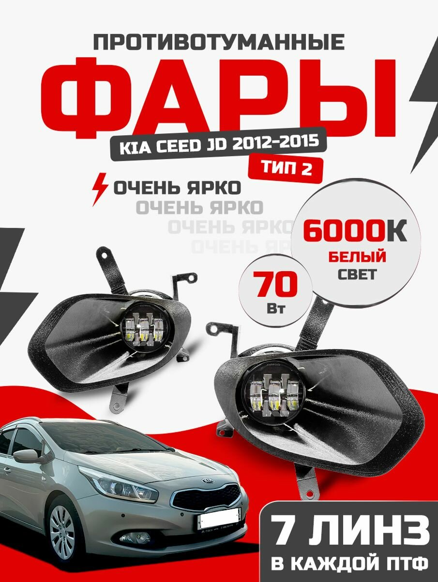 Противотуманные фары ПТФ Kia Ceed JD тип 2 дорестайлинг(2012-2015) 70 вт