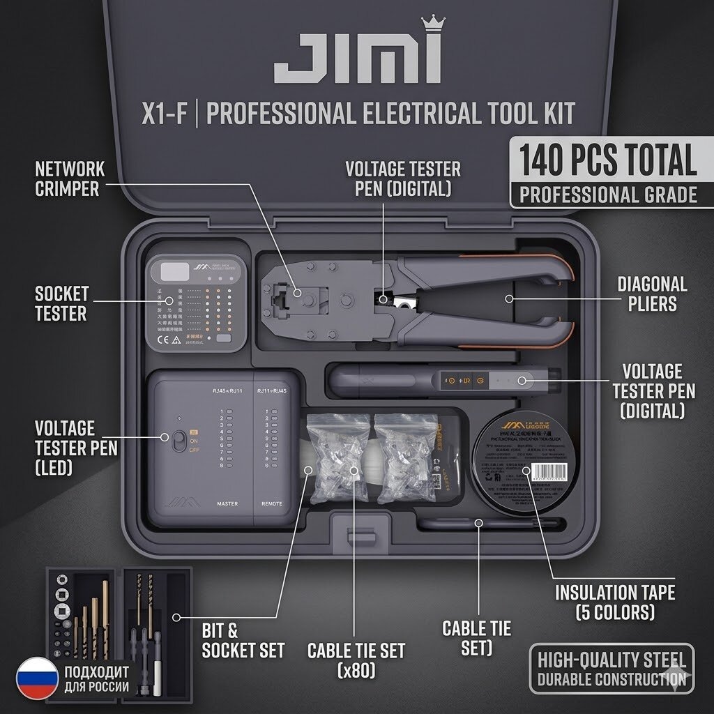 Универсальный электротехнический набор Jimi X1-F для ремонта и монтажа с тестером