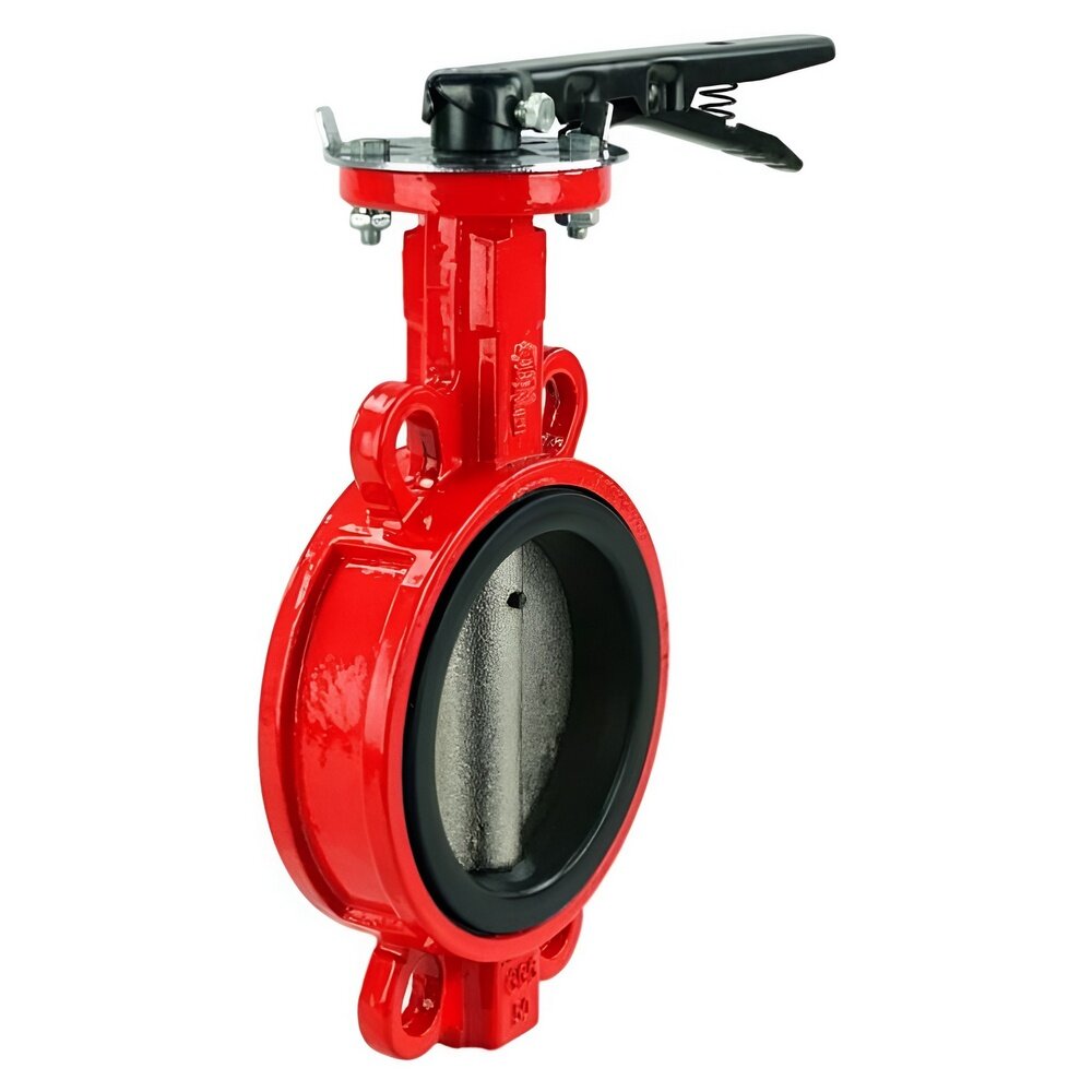 Затвор DN.ru GGG50-316L-EPDM-2W-Fb-ISO-H-RED Ду150 Ру16 с рукояткой, красный