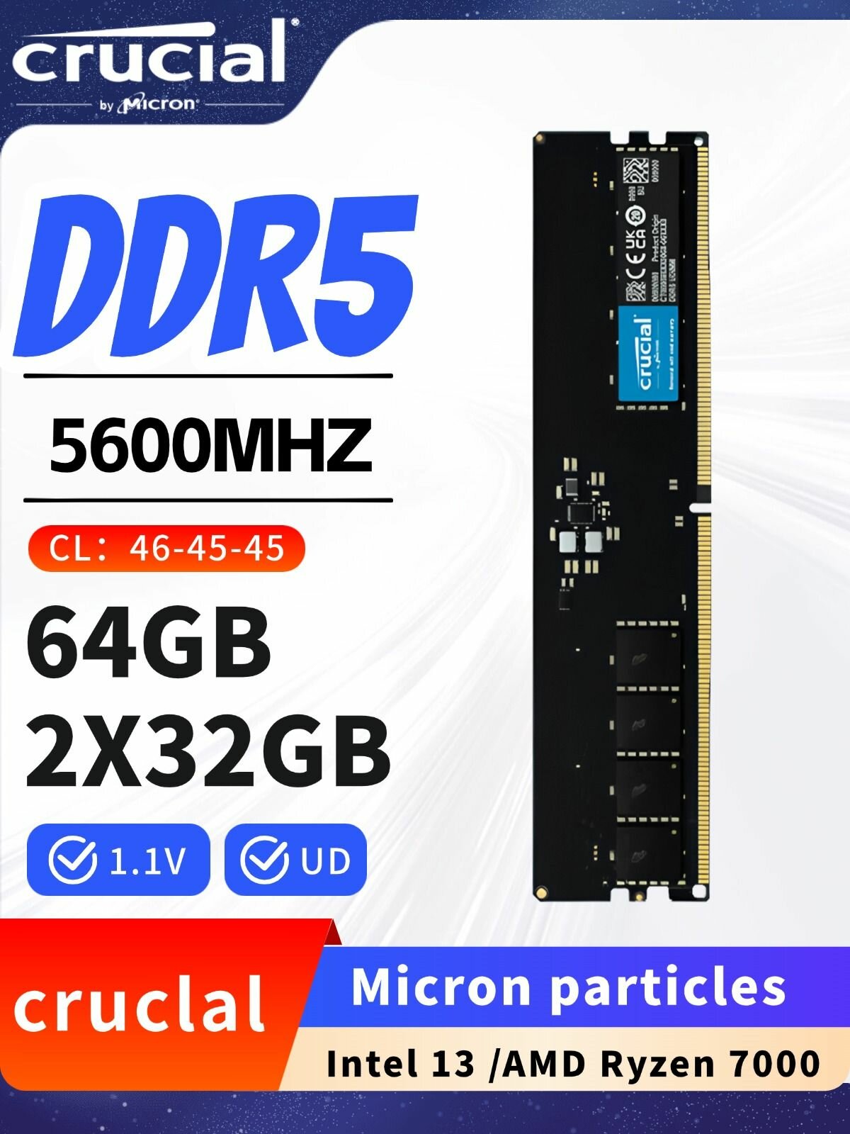 Crucial Оперативная память DDR5-5600 UDIMM 2x32 ГБ (CT32G56C46U5)
