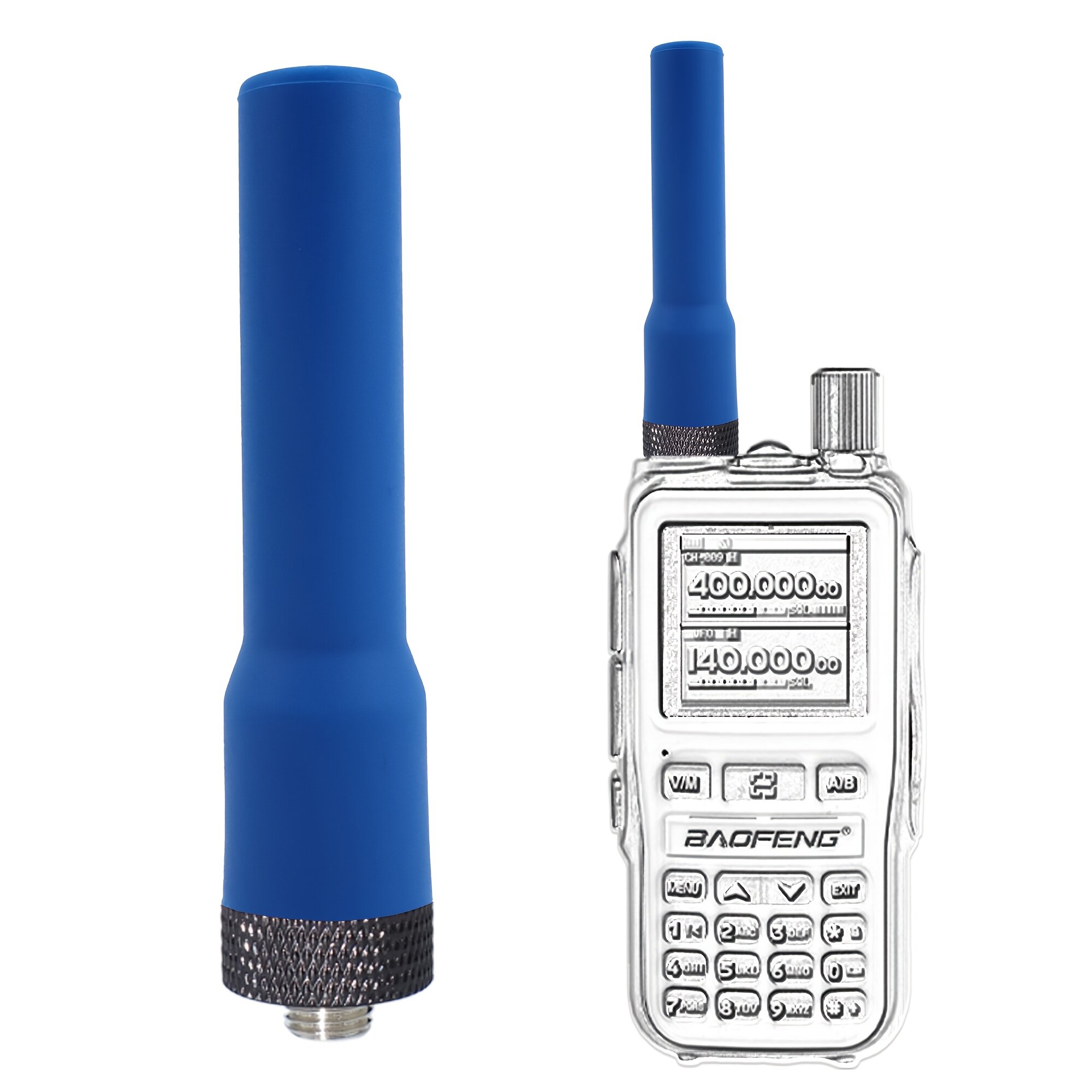 Антенна двухдиапазонная VHF/UHF 136-174 МГц и 400-470 МГц для радиостанций, разъем SMA female, мини-штырь 2,5 дюйма с эргономичной рукояткой, синий