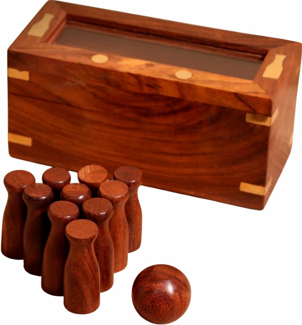 Игра настольная "Боулинг" из дерева шишам в шкатулке, детская спортивная игра на ловкость и скорость реакций, игровой набор для детей