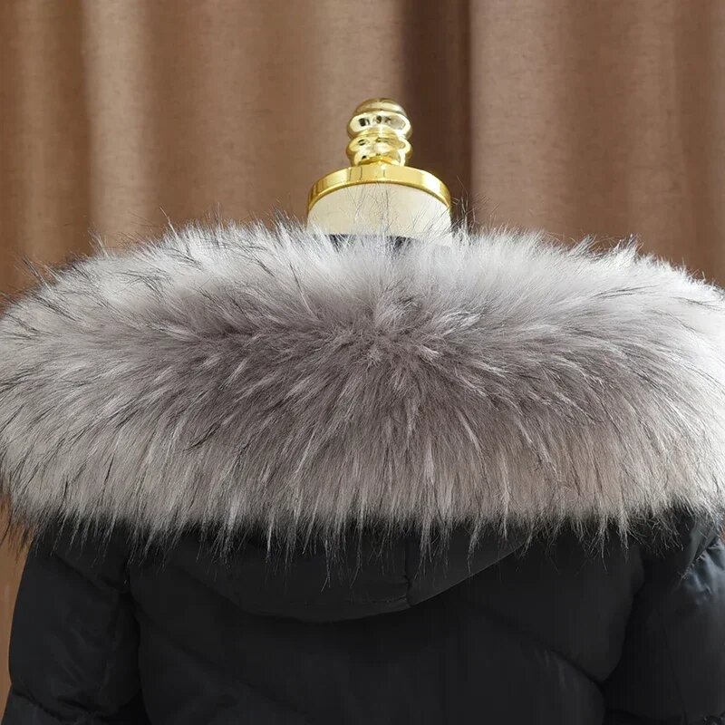 2025 Женщины фальшивый мех воротник пушистый роскошный зимний теплый шарф мужчины детские куртки капюшон мех отделка полосы 75 см ракун мех обернуть шаль