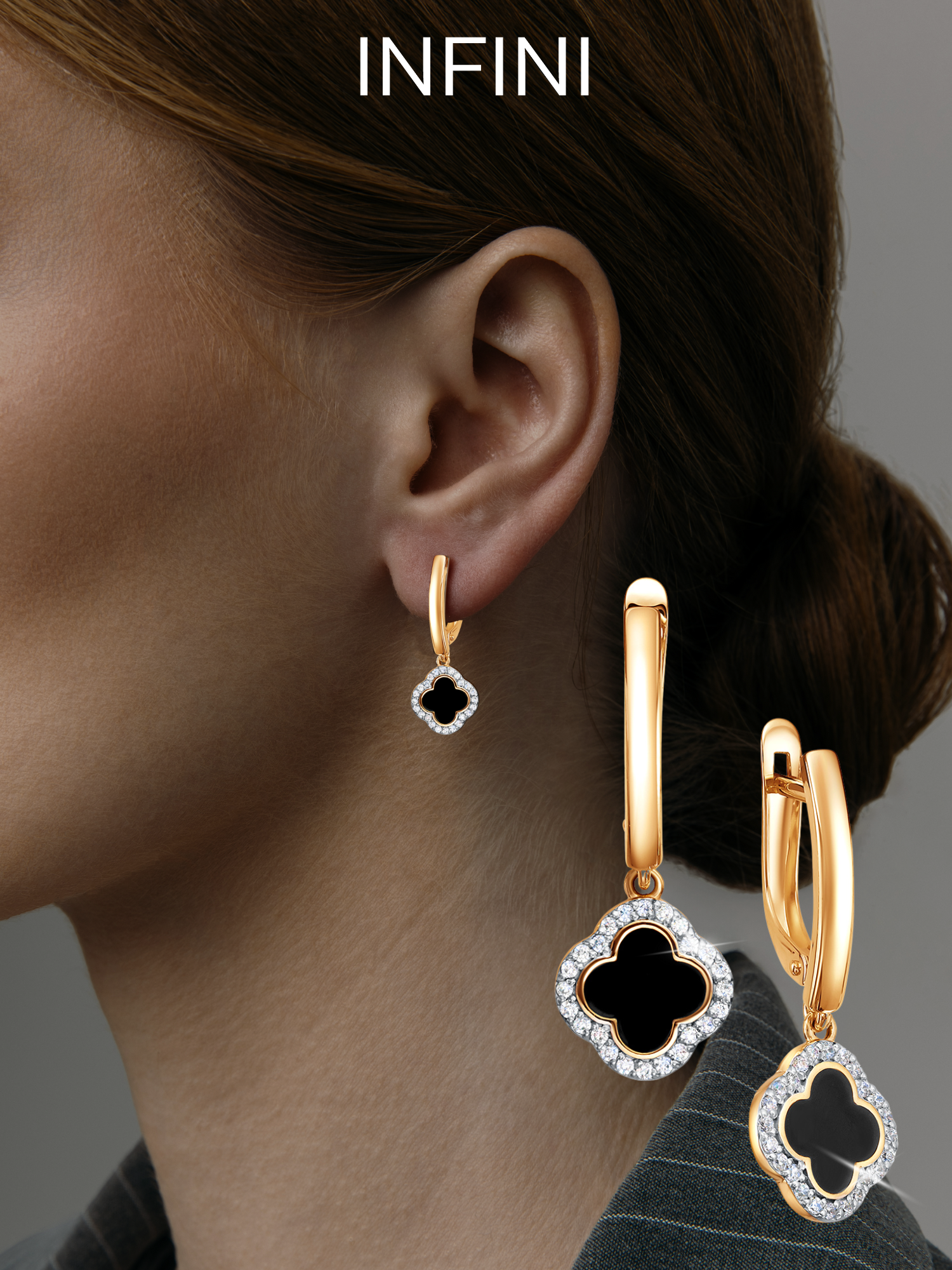 Набор серег, красное золото, 585 проба, родирование, эмаль, фианит