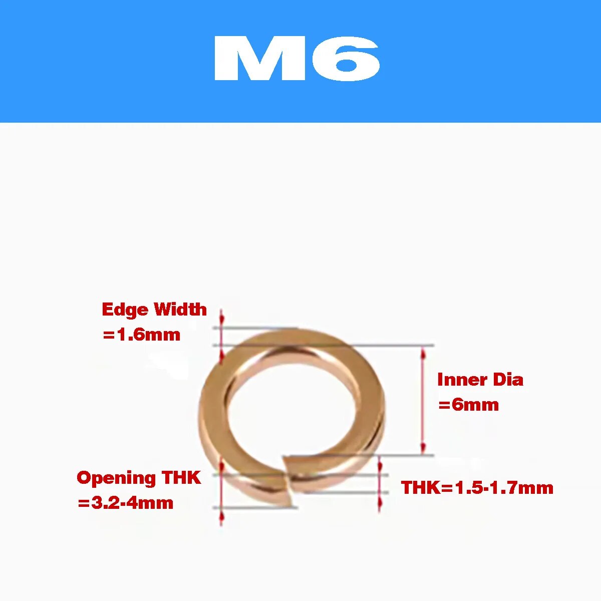 Красные медные пружинные шайбы/бронзовые круглые шайбы M3-M20 20pcs M6