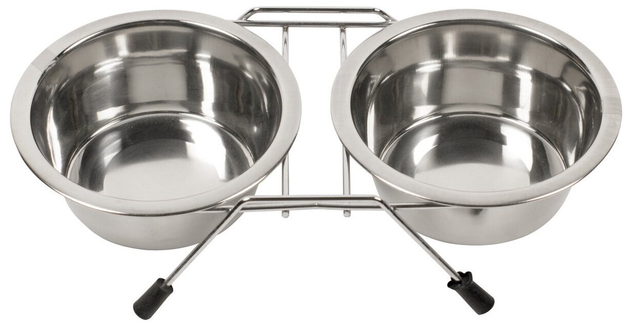 Миска для кошек и собак, двойная, металлическая, на подставке DUVO+, 2х16cм, 950мл (Бельгия)