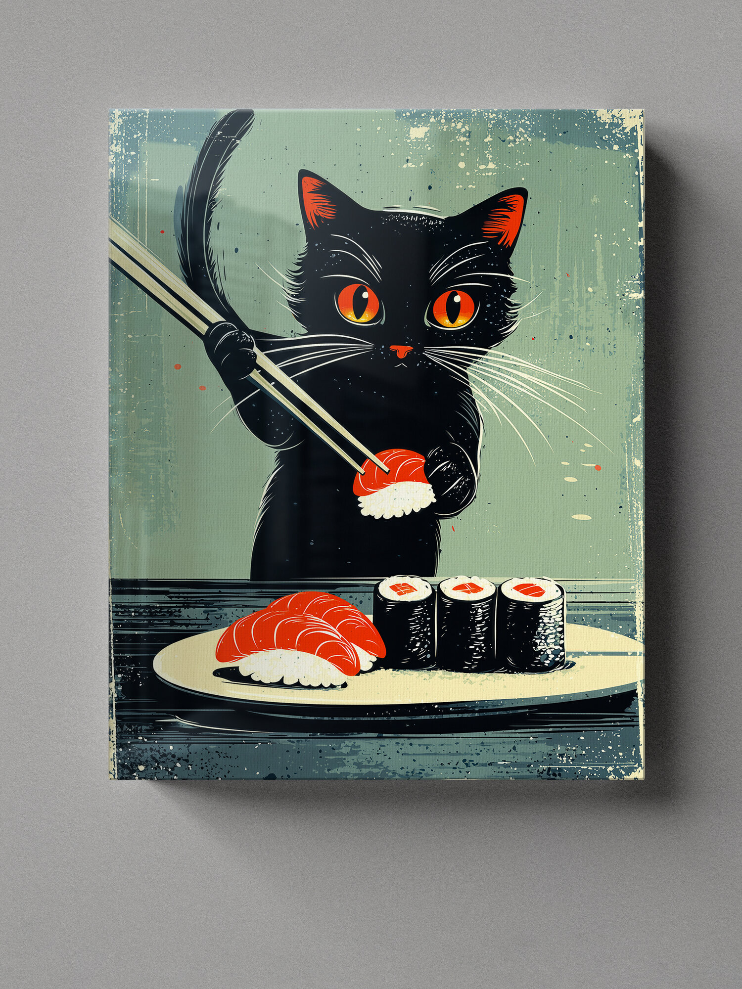 Картина Postermarket "Кот и суши" на стекле, цифровая печать, 40x50 см