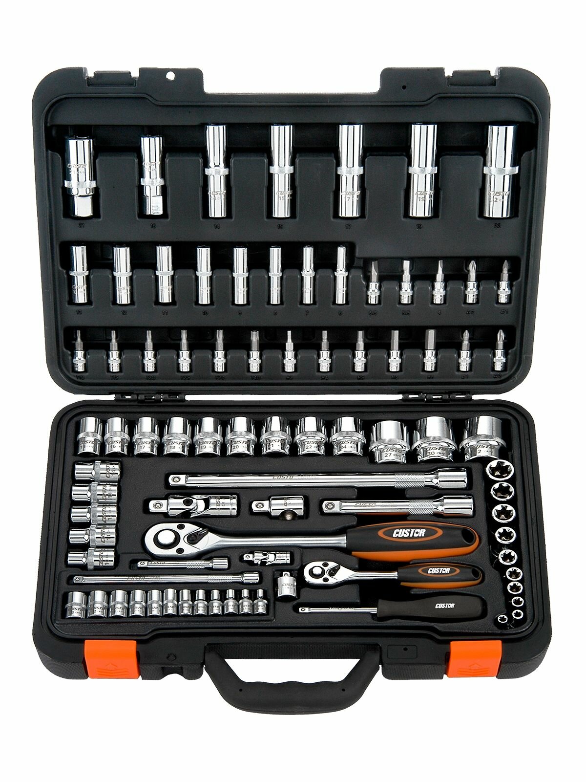 Набор торцевых головок и торцевых головок со вставкой, 83 предмета 1/4, 1/2 CUSTOR TK-02483K2