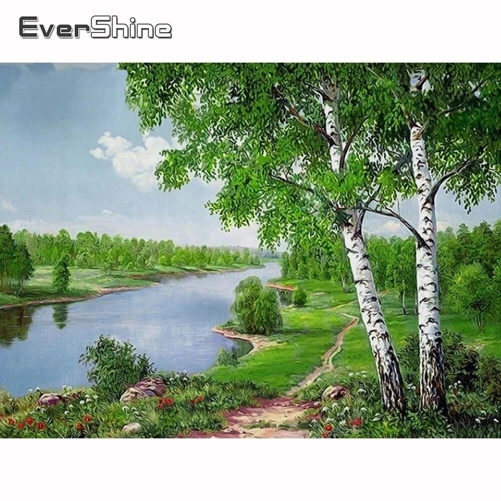 Алмазная мозаика EverShine Пейзаж Березы, 50x70 см, Round Drill