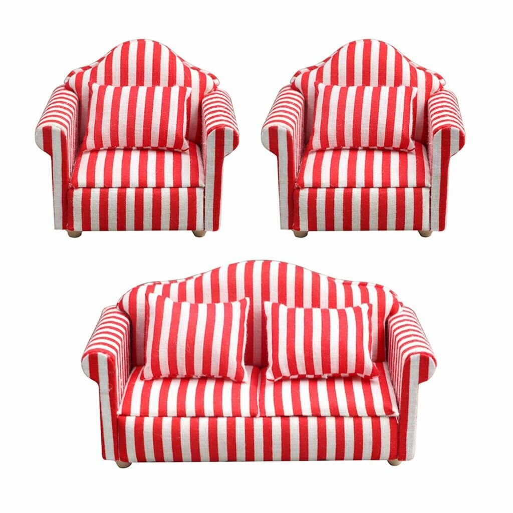 Модель миниатюрного дивана с полосатым рисунком 1/12 кукол мебель для спальни и гостиной