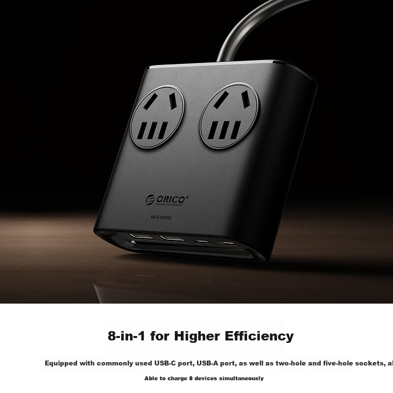 ORICO Mini Square USB Socket Desktop Charging Station Power Strip TypeC/USB Mini Portable Plug Board Adapter for Apple Xiaomi 1.8m White