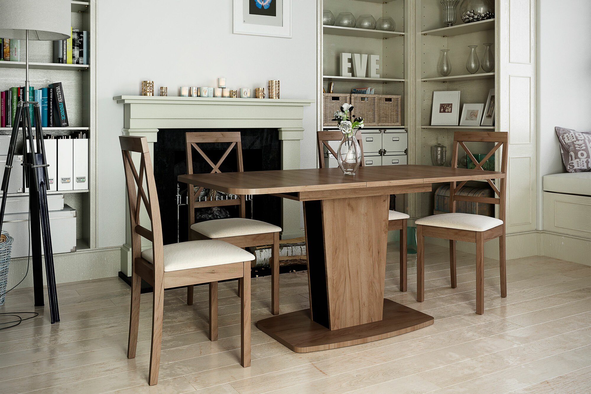 Стол кухонный обеденный раздвижной Дуб Табачный/Антрацит, Киото, 120х75х75 см