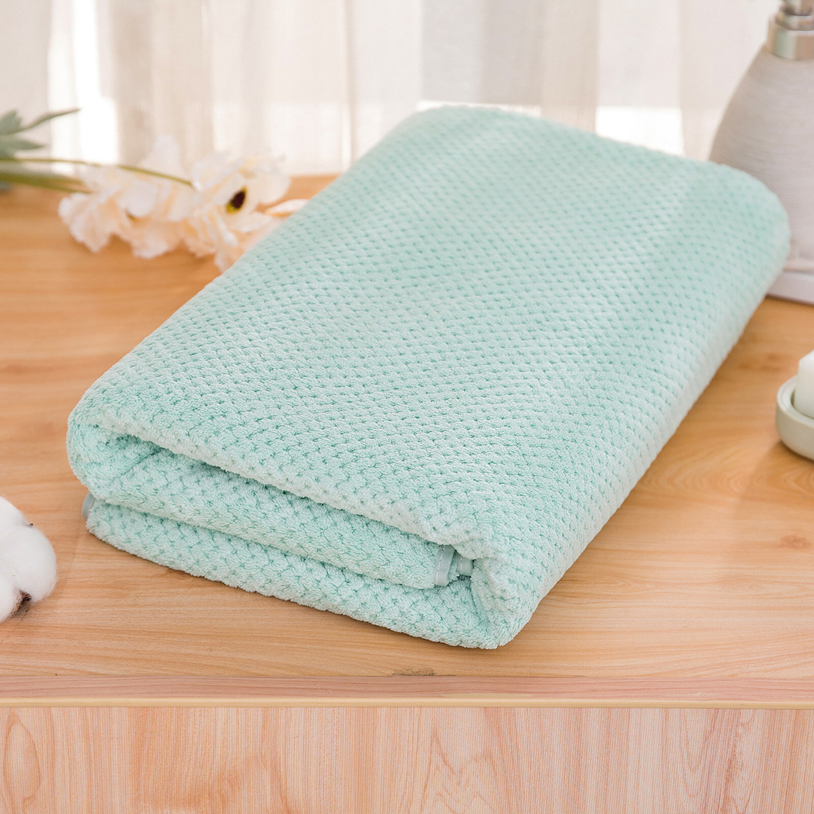 Коралловое бархатное банное полотенце, впитывающее воду, полотенце для тела, чистый цвет для ванной комнаты, отель, зеленый цвет