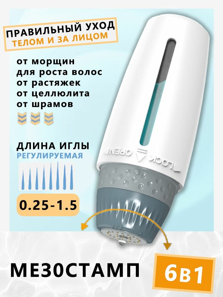 Мезороллер штамп для лица и тела 24 игл регулируемый от 0,25 до 1,50мм