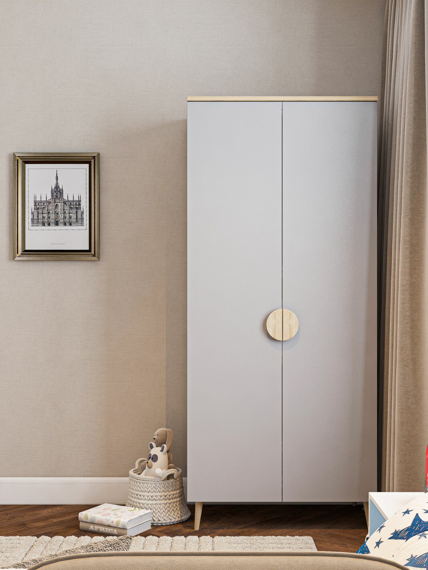 Шкаф для одежды Модерн 3.0 Дуб Сонома/Серый, деревянные ручки, ЛДСП