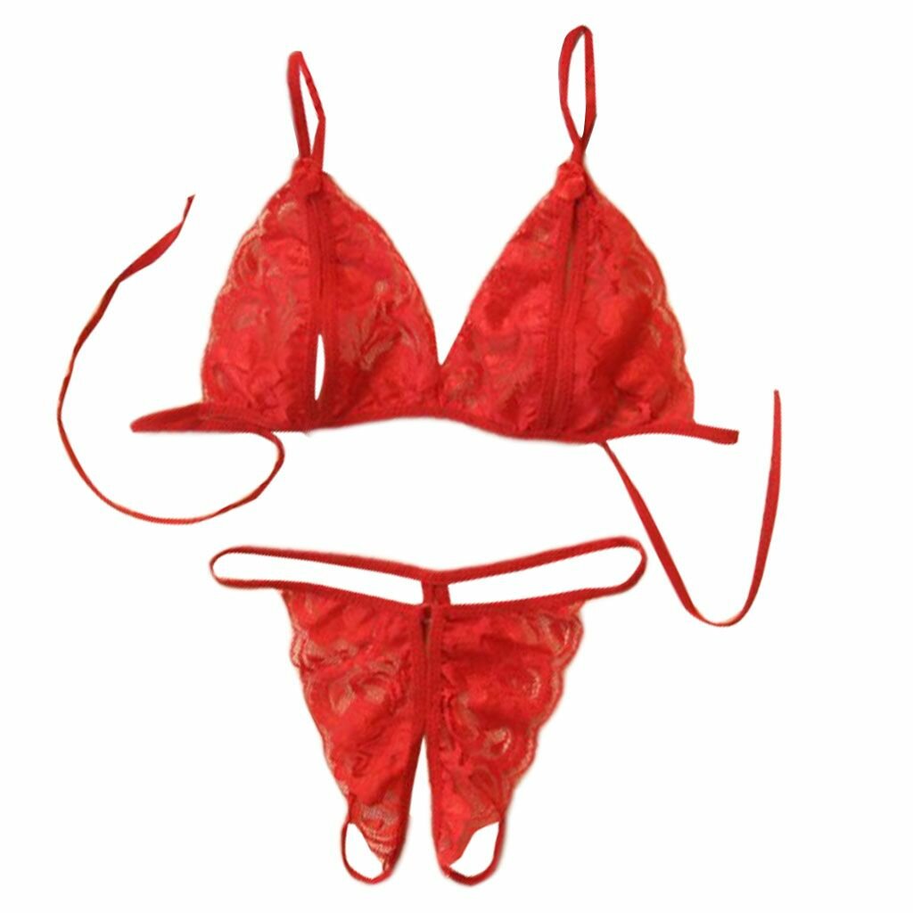 (1 комплект) Комплект сексуального нижнего белья из двух частей-красный