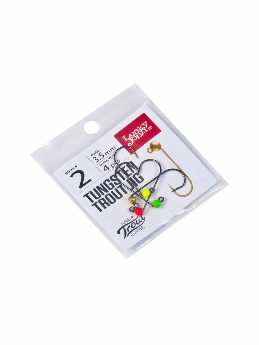 Джиг-головки для форели Lucky John Area Trout Game диаметром 3.5 мм, вес 0,25г, крючок 002, набор 4шт.