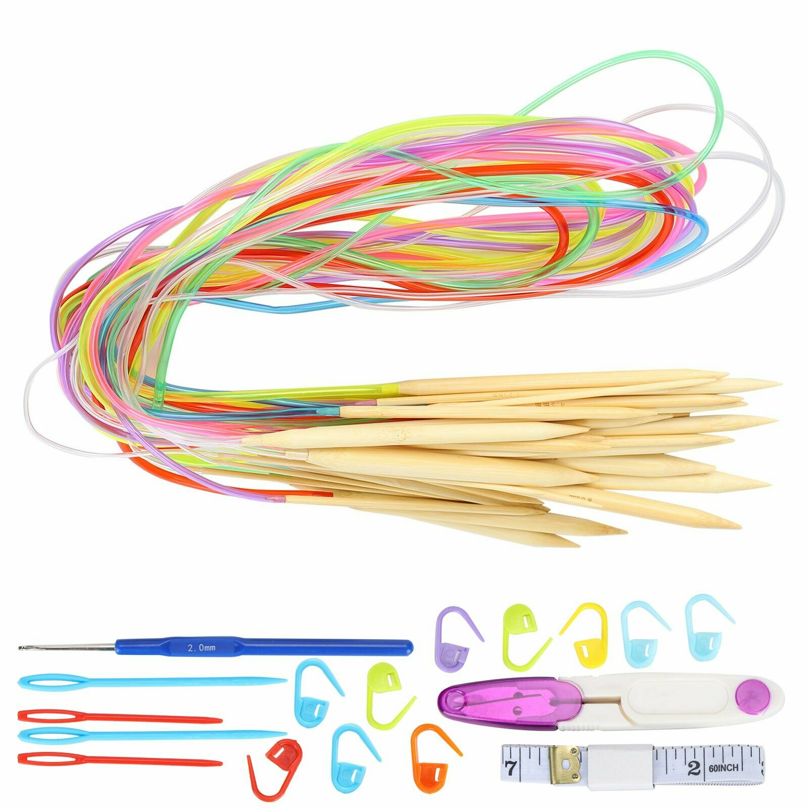 Круглые иглы с двойным острием, бамбуковая цветная трубка, инструмент для рукоделия с набором аксессуаров (набор аксессуаров 120 см)
