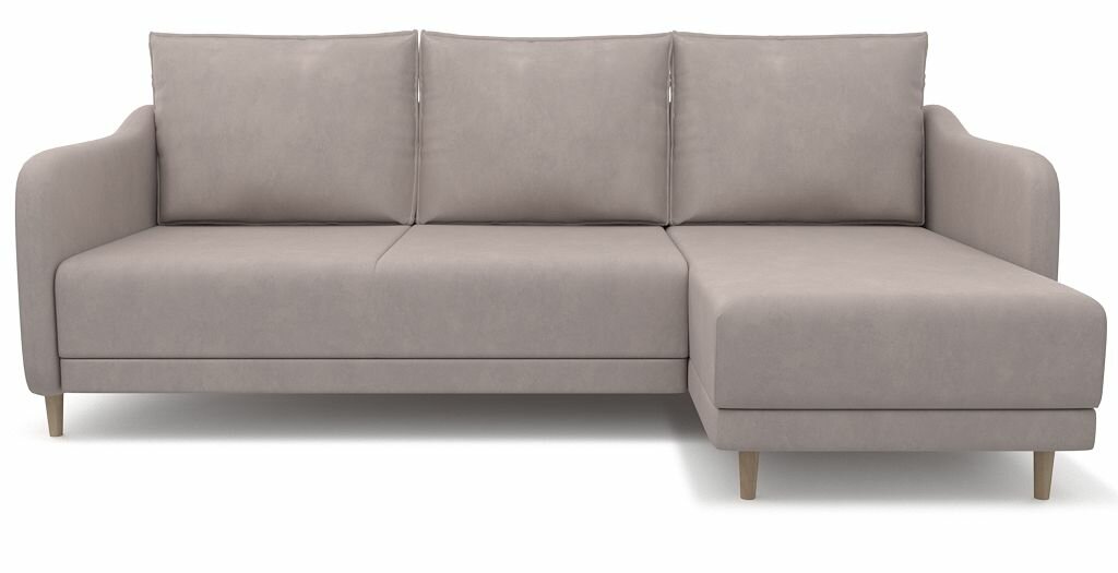 Угловой диван-кровать PUSHE раскладной Бьёрг, велюр, правый угол, бежевый Formula 102