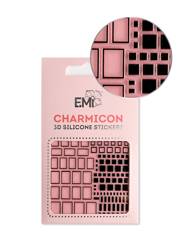 Силиконовые стикеры для ногтей EMI, Charmicon 3D Silicone Stickers №160 Квадраты черные