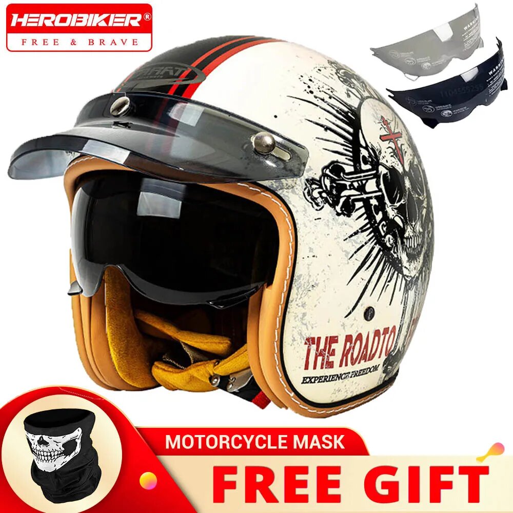 Ретро мотоциклетный шлем, мотоциклетные шлемы 3/4 с открытым лицом, DOT-сертификация, мотошлемы, половина лица, противоскользящий мотошлем для скутера L, C500-D