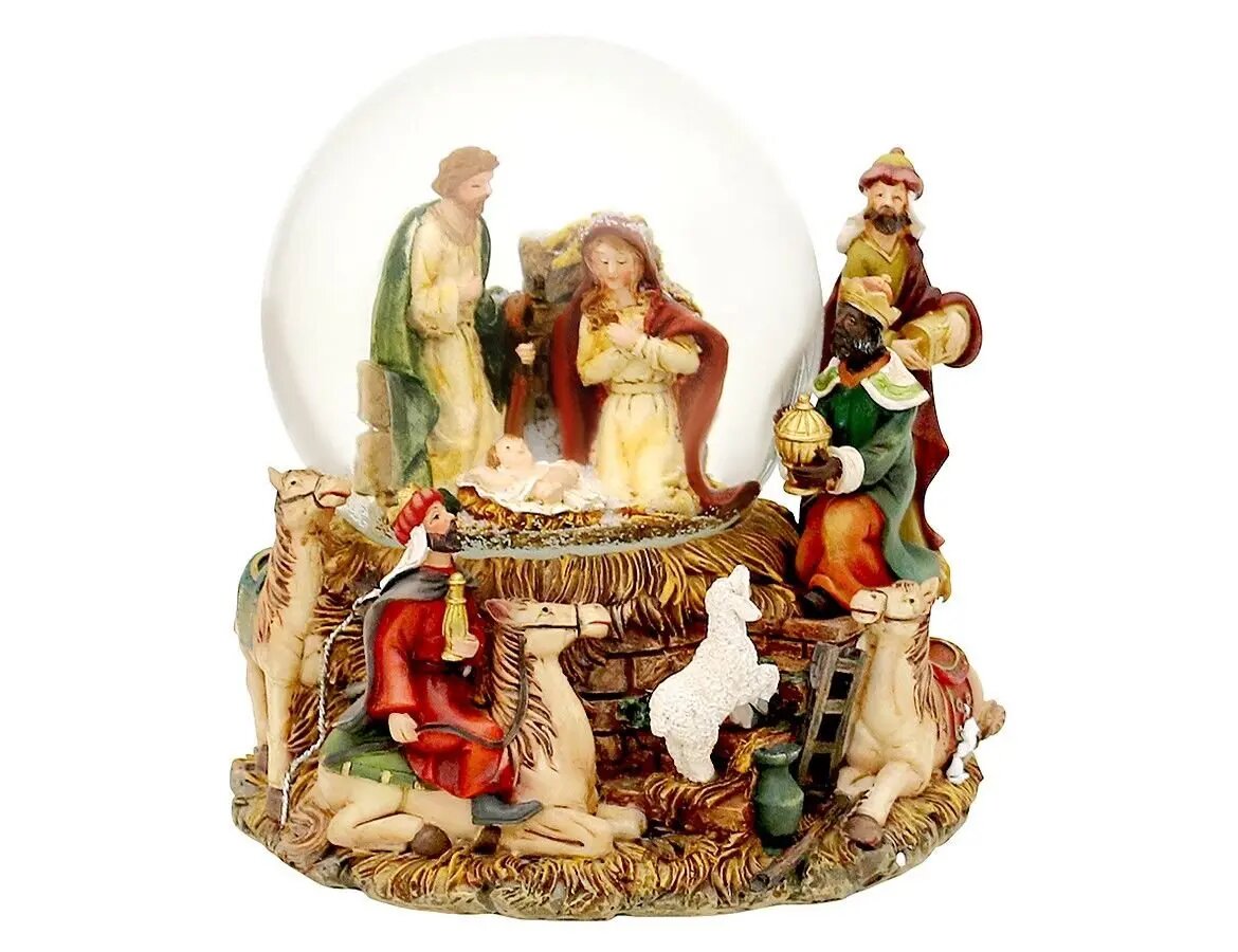 Музыкальный снежный шар святое семейство И волхвы, 16 см, Sigro