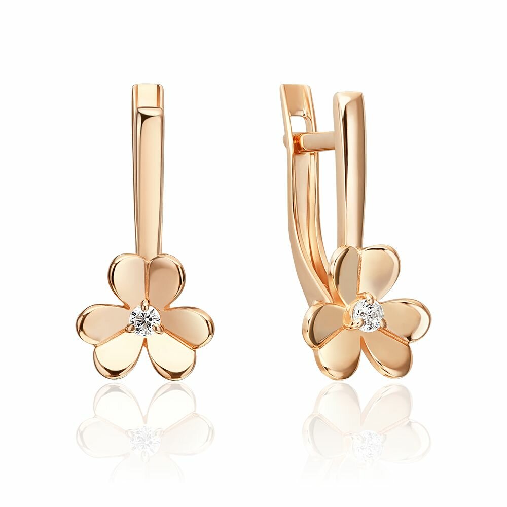 Серьги, красное золото, 585 проба, фианит