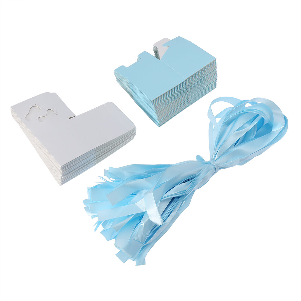 Коробка конфет Blue Baby Footprint, милый подарок для детского душа из 50 предметов, свадебные сувениры, персонализированная коробка для детских подарков
