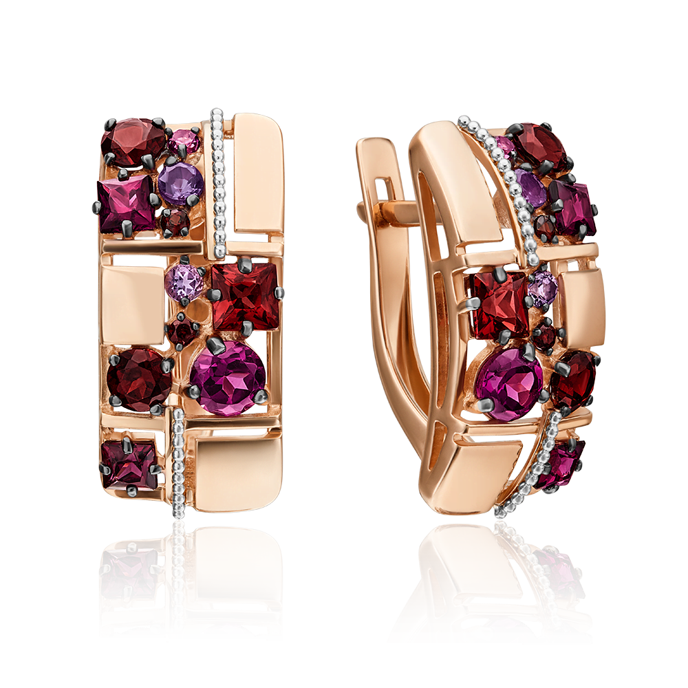 Серьги PLATINA, комбинированное золото, 585 проба, гранат, аметист