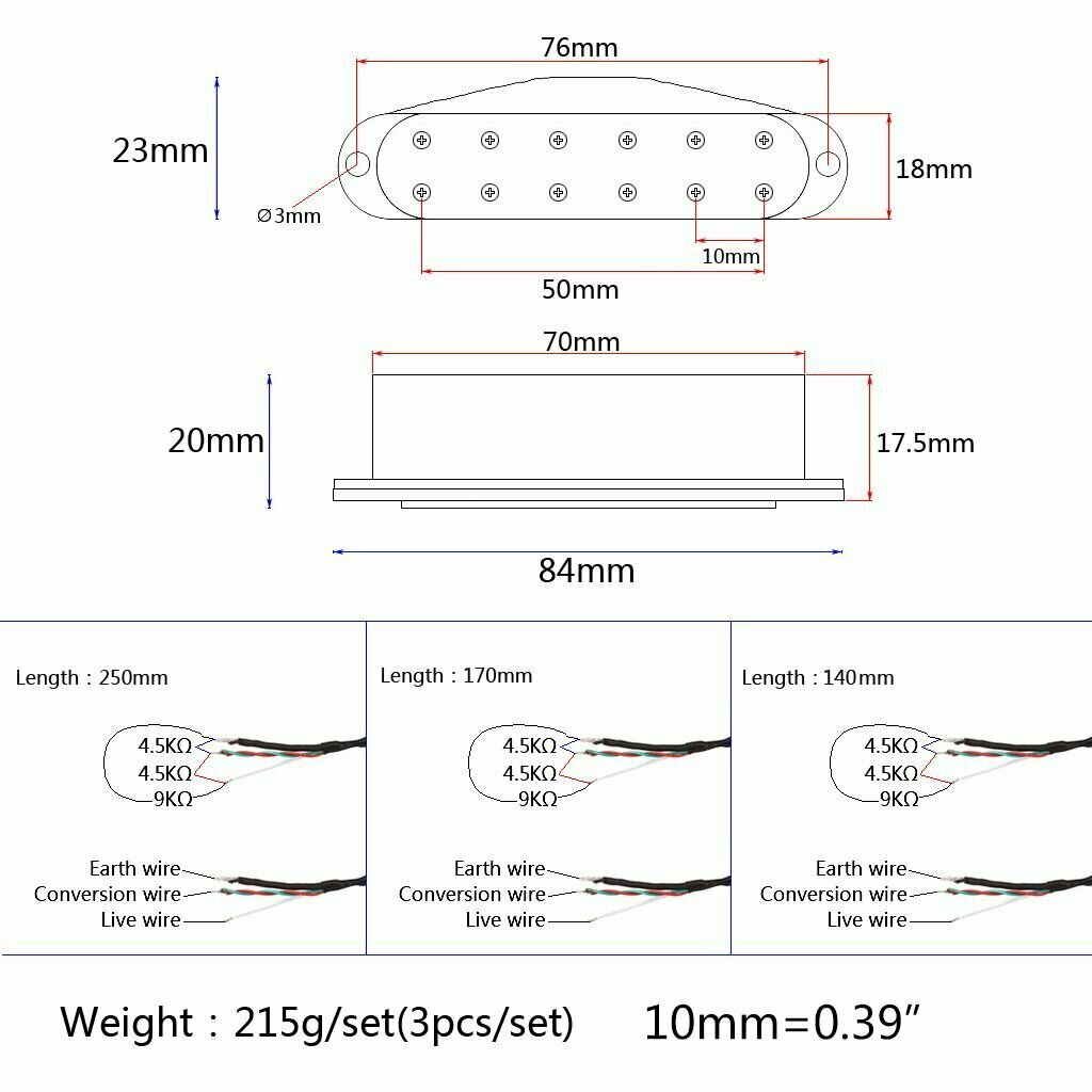 Набор мини-звукоснимателей для гитары гриф/средний/бридж кремового цвета Strat Squier Electric Set, черный