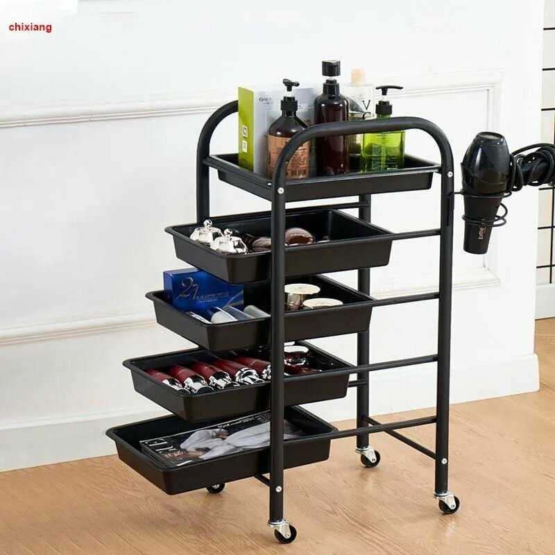 Тележка для парикмахерских принадлежностей, передвижная, черная