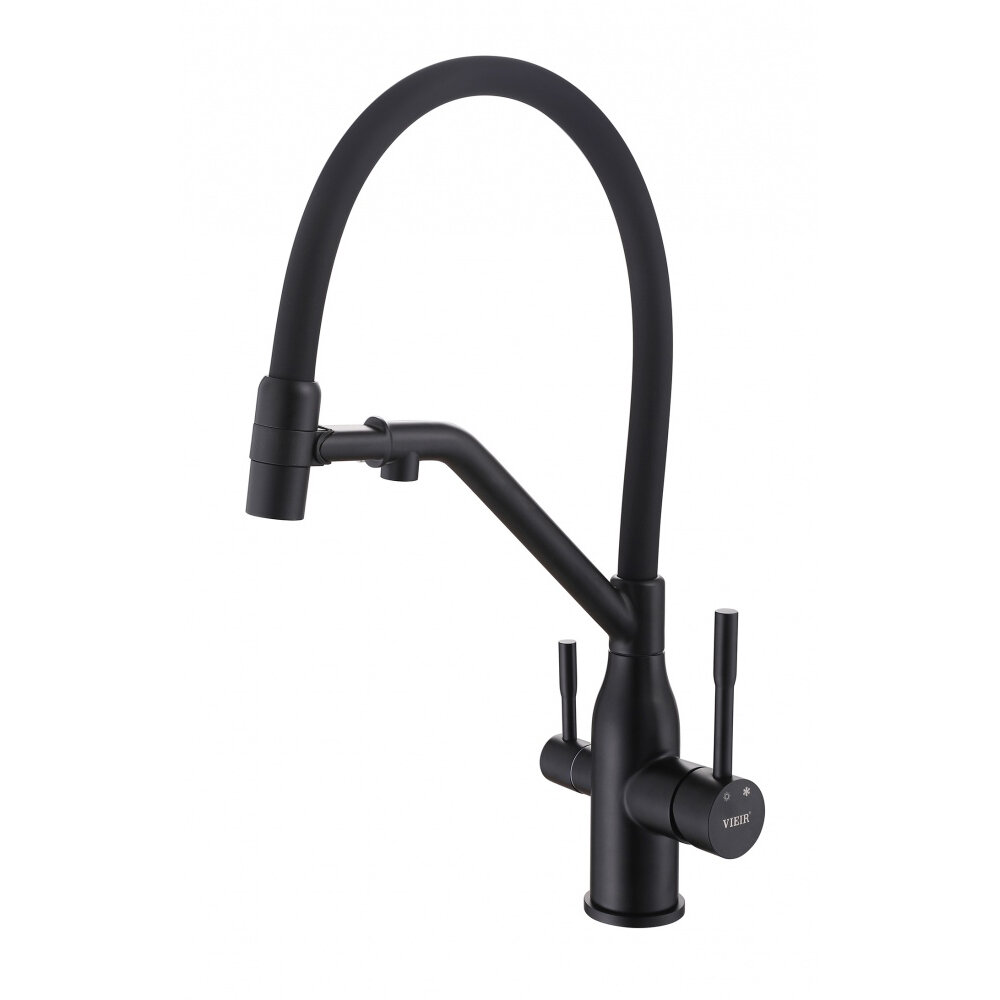 Смеситель для кухни Vieir (Виеир) V15051-C под фильтр, гибкий, поворотный, черный