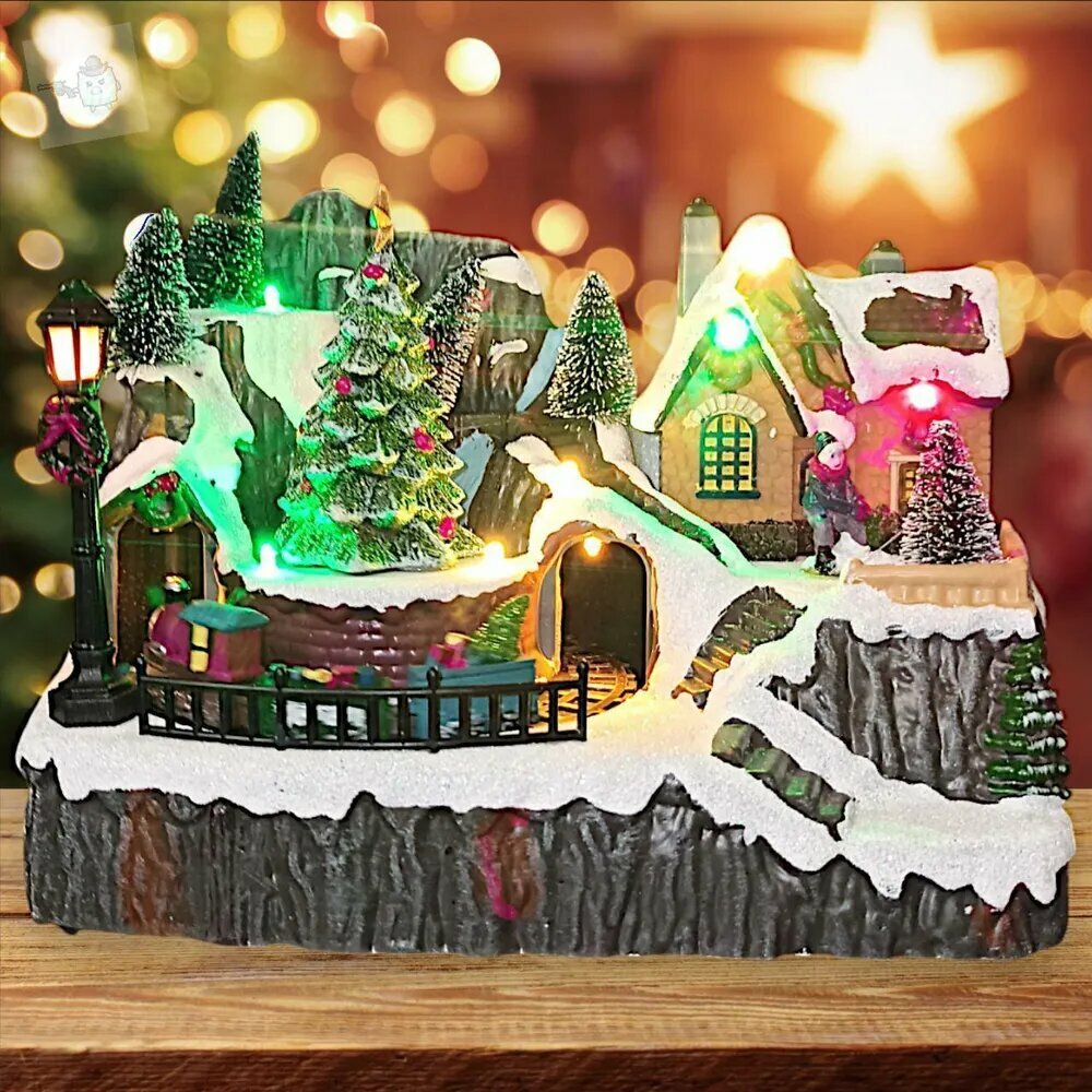 Игрушка под елку, Санта Клаус, Домик, Световая композиция домика санты K5E, высота 21см