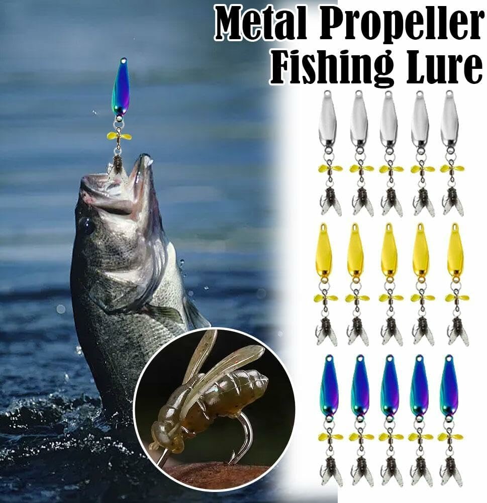 Металлическая пропеллер муха ложно приманка, мух вращающуюся пропеллером металлическая мягкая приманка, металлическая мягкая 3D -глаз с металлической скинкой с бесплатной поворотом