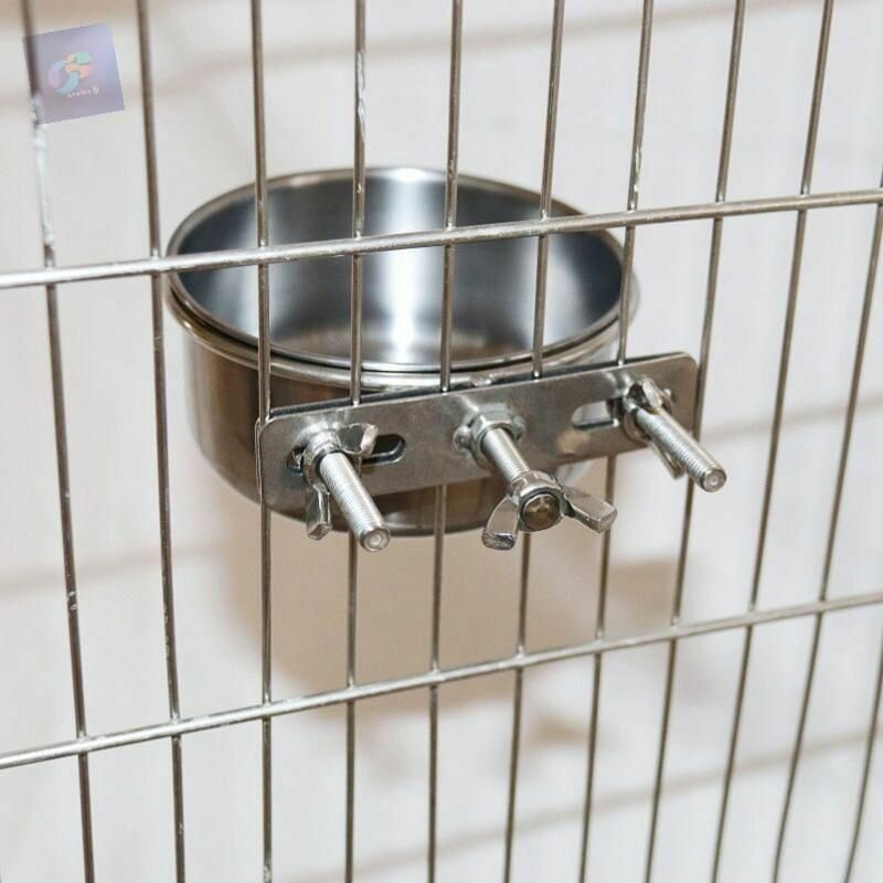 Миска подвесная для животных корма или воды с креплением на клетку. Металлическая навесная поилка - кормушка собак, кошек, кроликов, птиц, грызунов в вольер. 300 мл