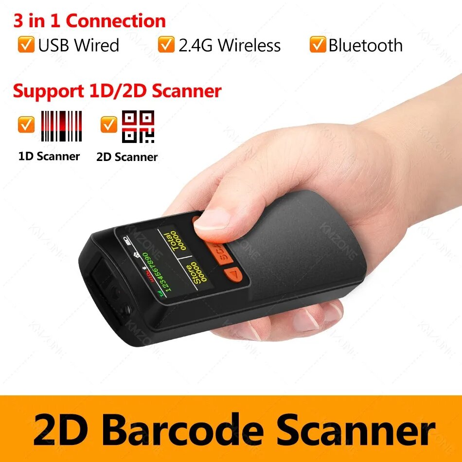 Мини Bluetooth Портативный 1D 2D QR-сканер штрих-кода с экраном дисплея Может хранить данные Подключение мобильного телефона или ноутбука iOS Android