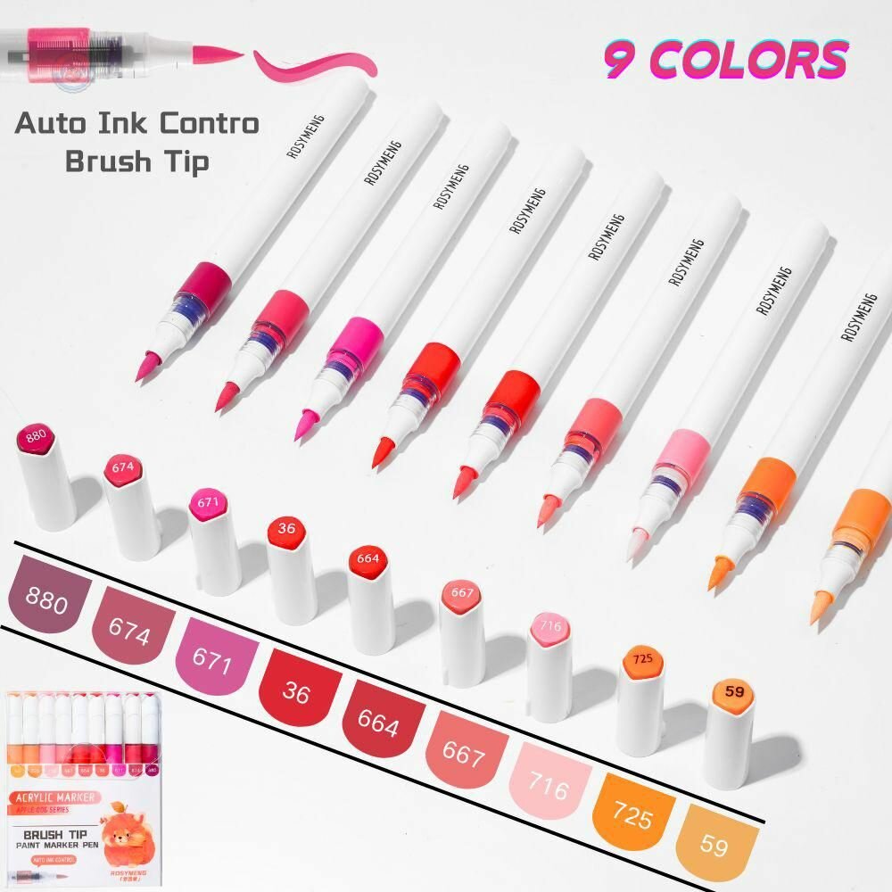 Набор акриловых маркеров 9 цветов для рисования на различных поверхностях стекло, керамика, дерево, холст