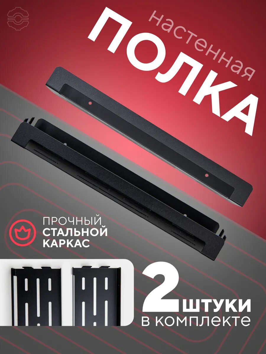 Набор полок настенных 2 шт. металлические черные, оцинкованные