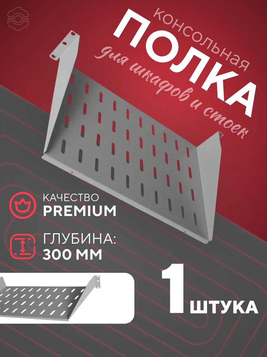 Полка консольная металлическая для шкафов и стоек 19 дюймов 300мм 2U
