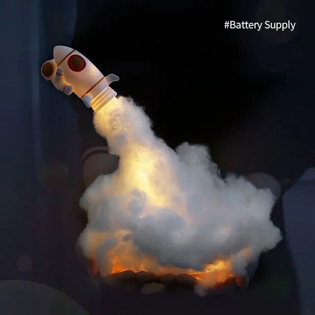 Светодиодная лампа в виде ракеты, напечатанная на 3D-принтере, с разноцветными облаками и изображением астронавта, с зарядкой от USB, для украшения дома, ночник, креативный подарок
