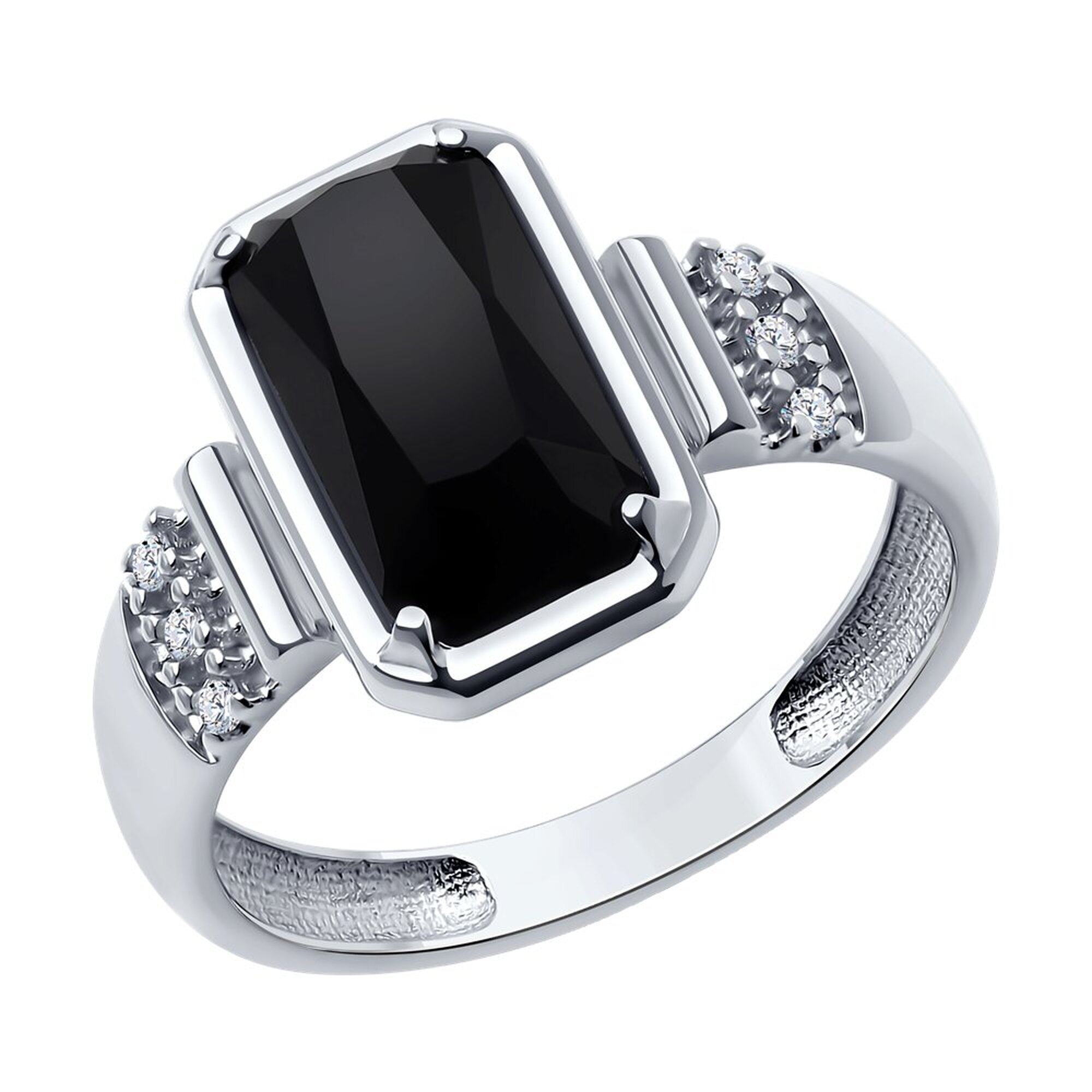 Кольцо, серебро, 925 проба, родирование, фианит, агат