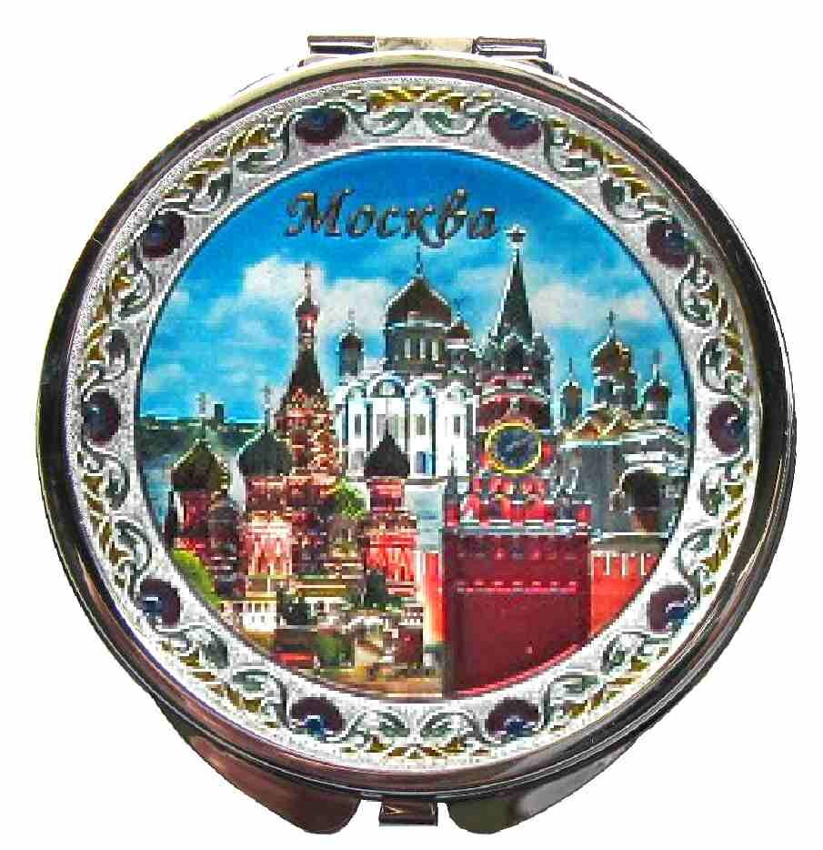 Зеркало карманное металлический корпус фольгированный Москва 7 см